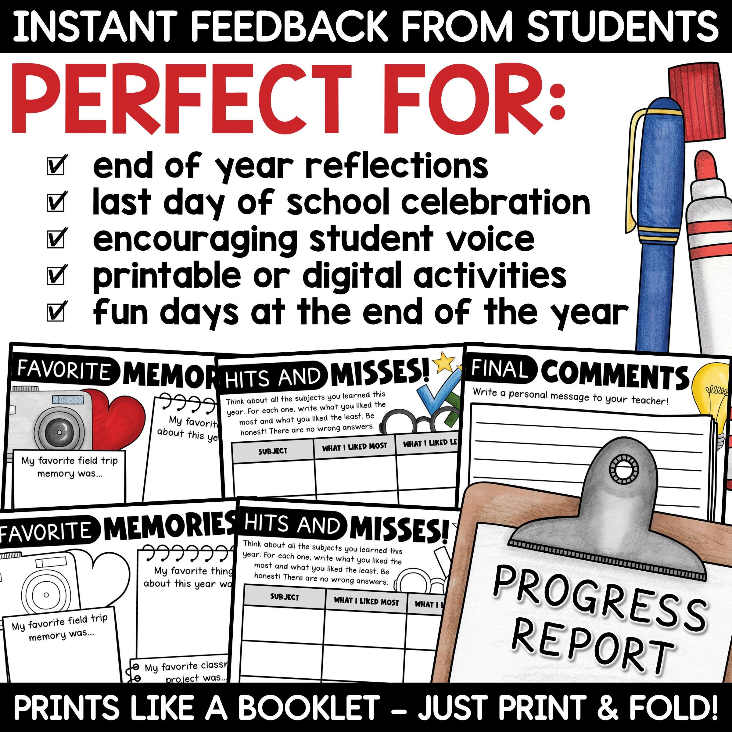 Fun End of Year Activities | Grade the Teacher Report Card | Last Week ...