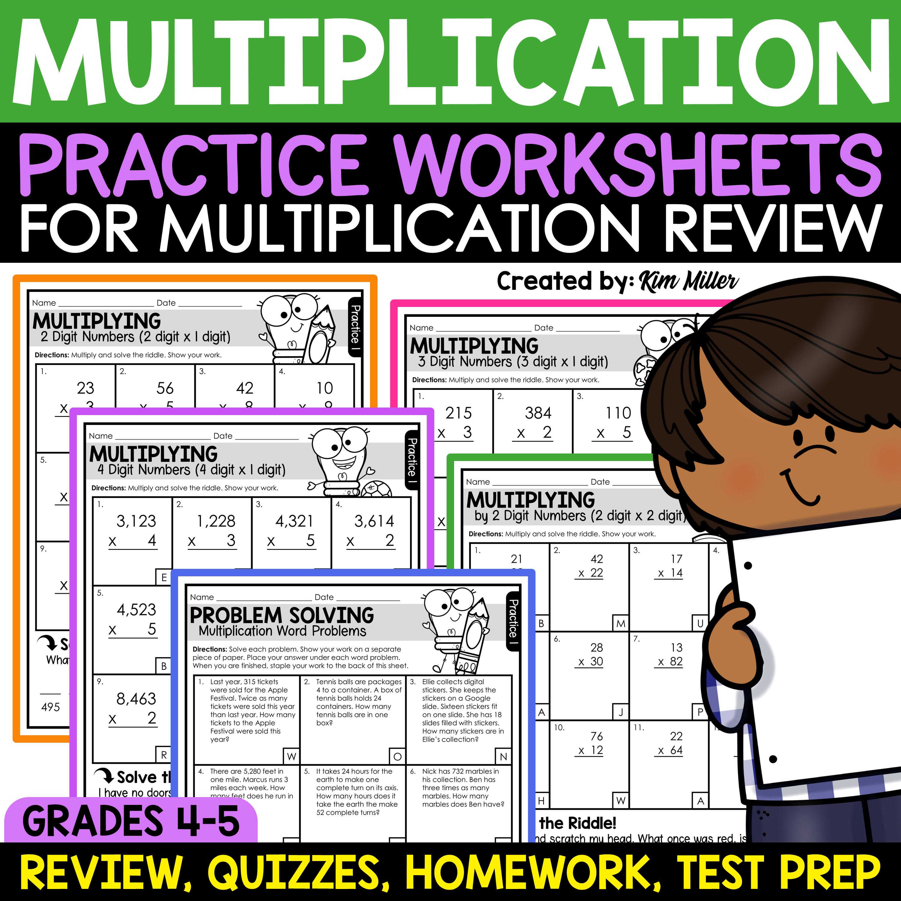 Multiplication Worksheets 4th 5th Grade | Multi Digit Practice & Word ...