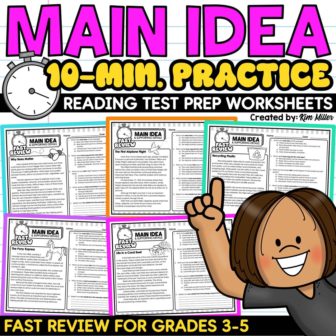 Main Idea and Supporting Details Worksheets and ELA Test Prep for 3rd ...