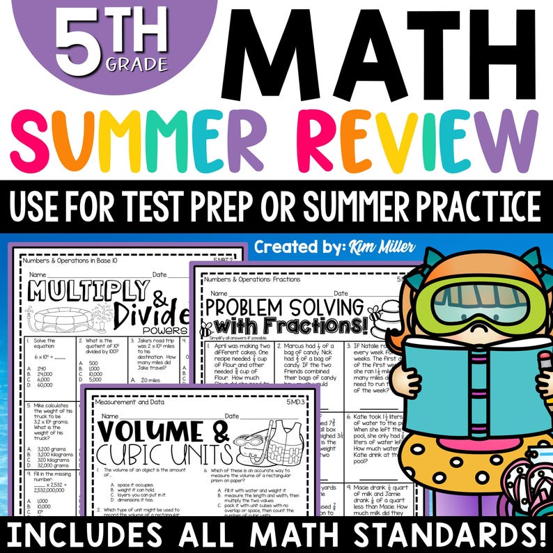 5th Grade Math Review Summer Math Worksheet, 5th Grade Math Printable ...
