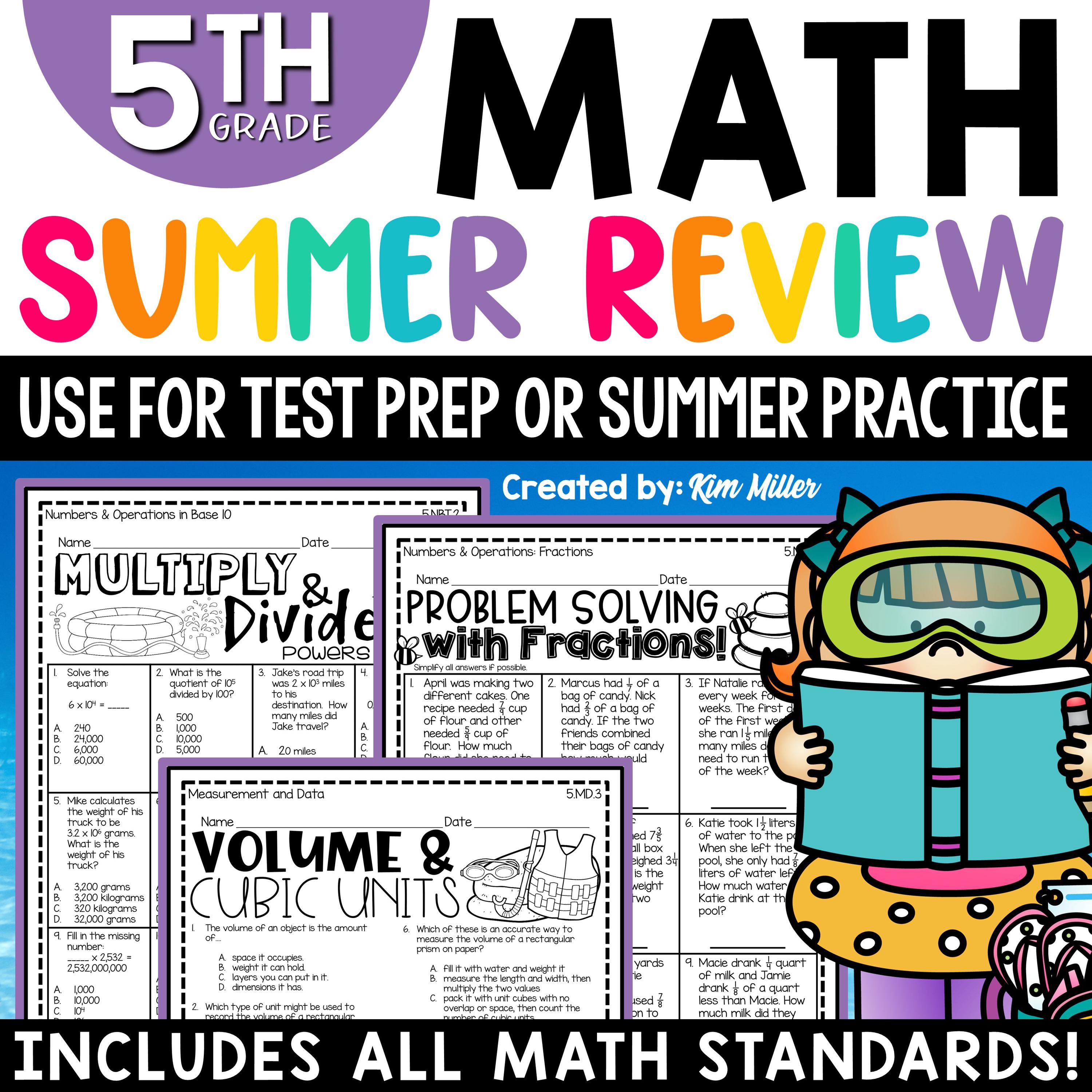 5th Grade Math Review Summer Math Worksheet, 5th Grade Math Printable ...
