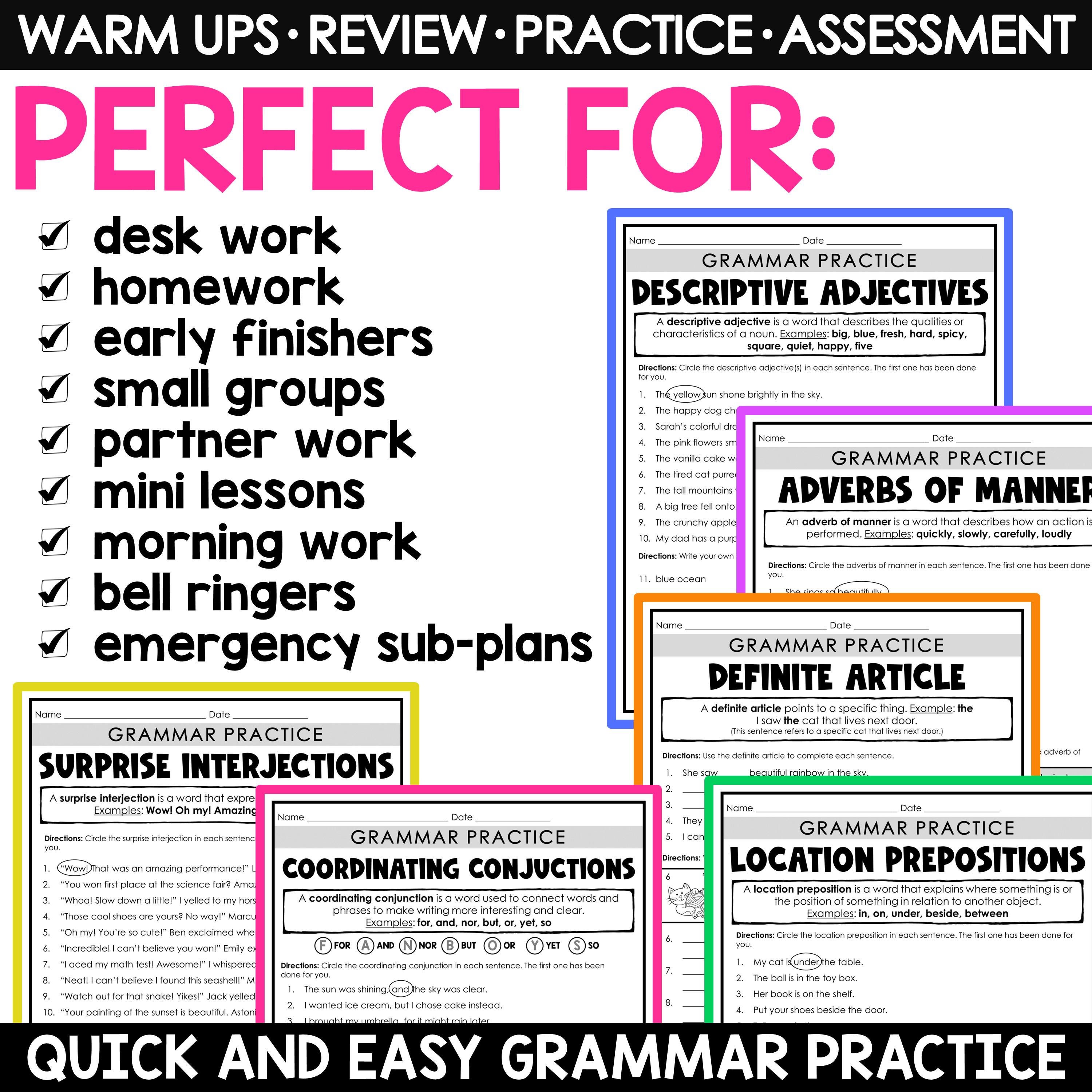 Parts of Speech Printable Worksheets, English Grammar Printable ...