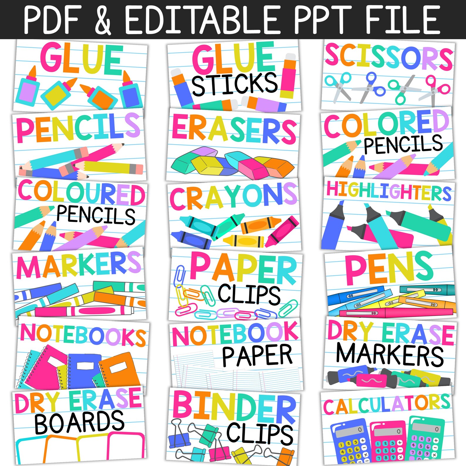 Classroom Supply Labels Bright Decor Rainbow Classroom Decor Classroom ...