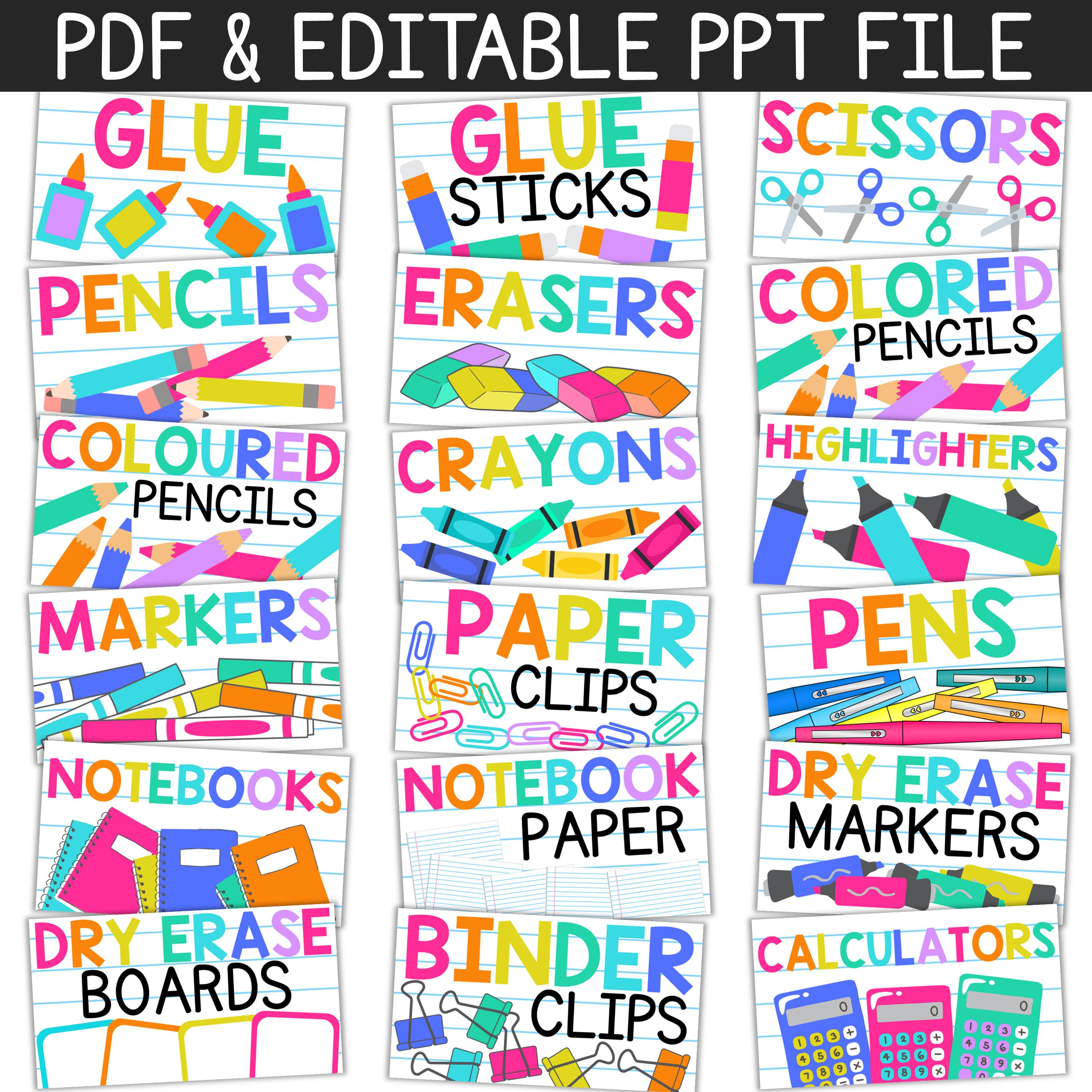 Classroom Supply Labels Bright Decor Rainbow Classroom Decor Classroom ...