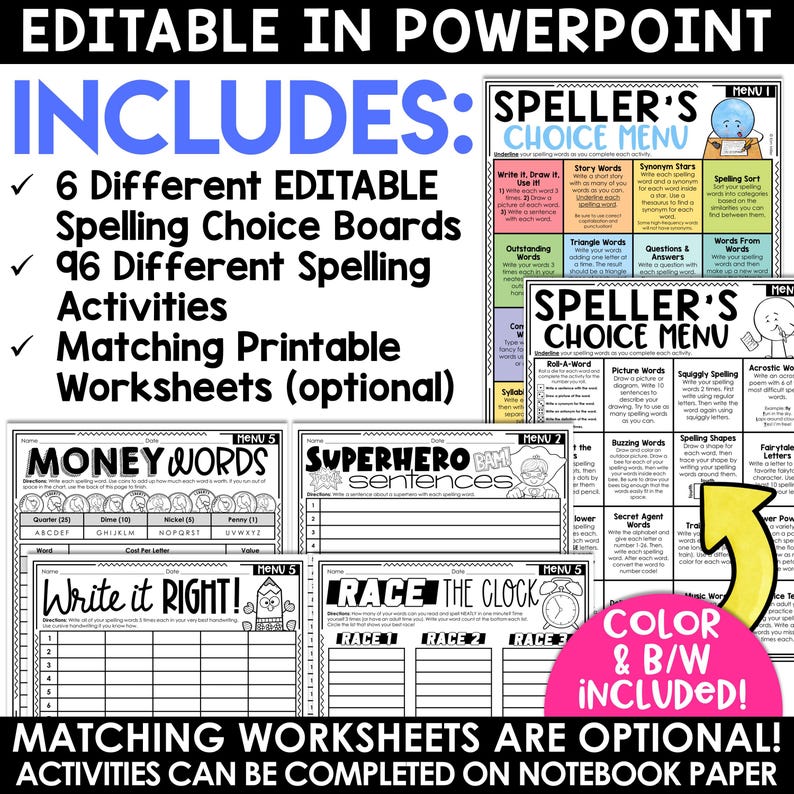 Spelling Word Work 3rd 4th 5th Grade Spelling Practice Activities ...