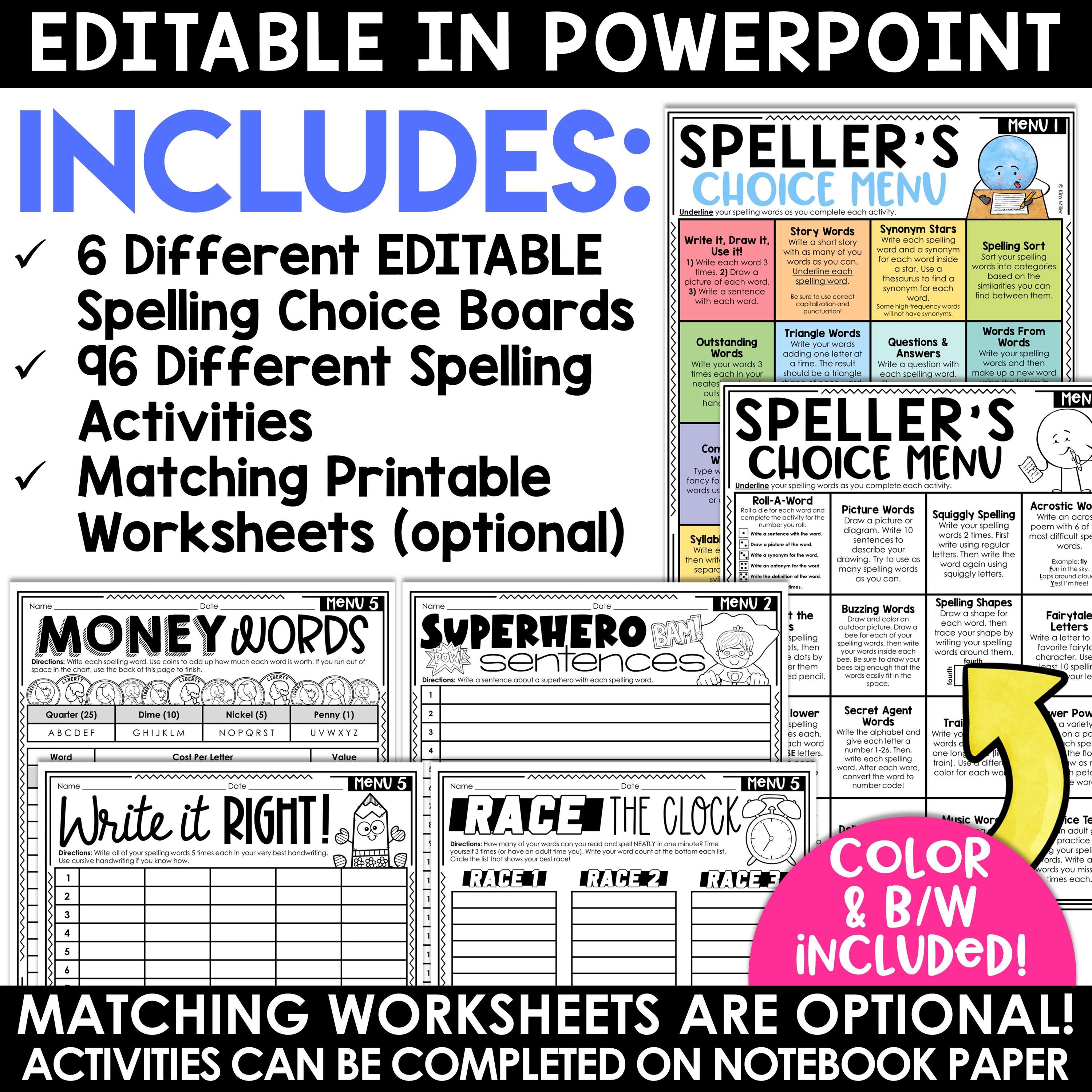 Spelling Word Work 3rd 4th 5th Grade Spelling Practice Activities ...