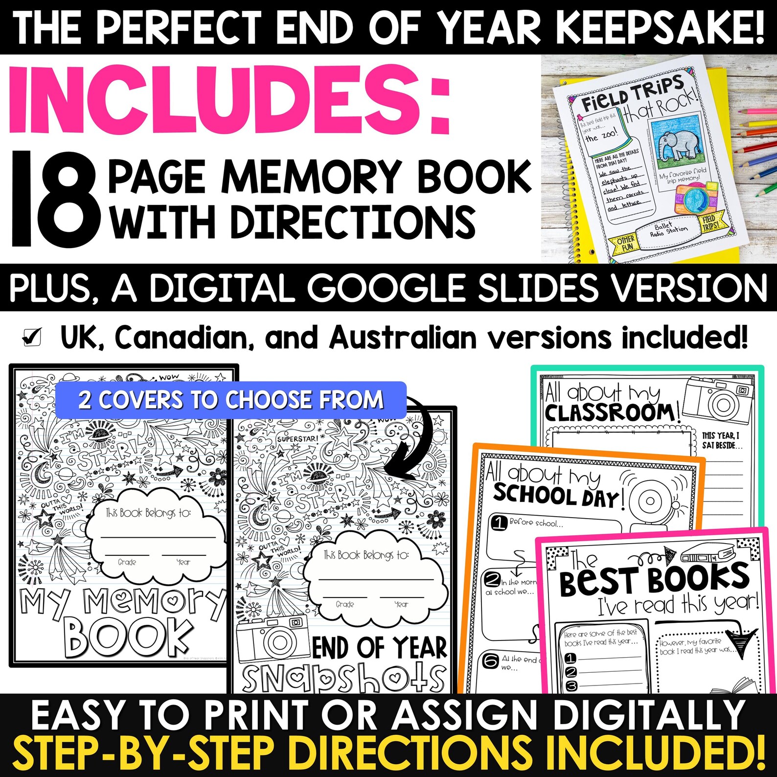 End of the Year Memory Keepsake Book 2nd 3rd 4th 5th Grade | Last Week ...