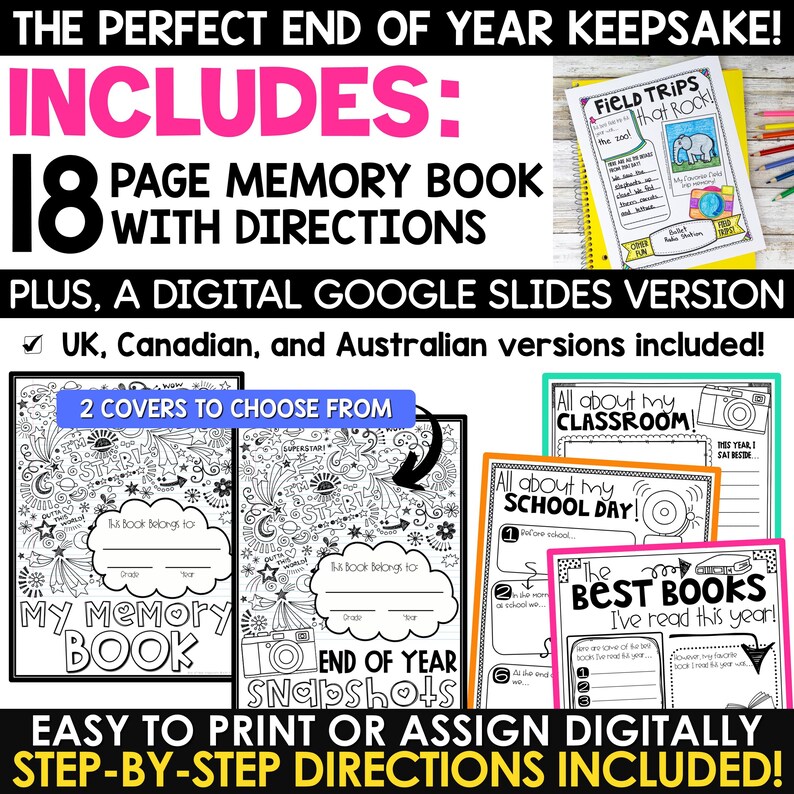 End of the Year Memory Keepsake Book 2nd 3rd 4th 5th Grade | Last Week ...