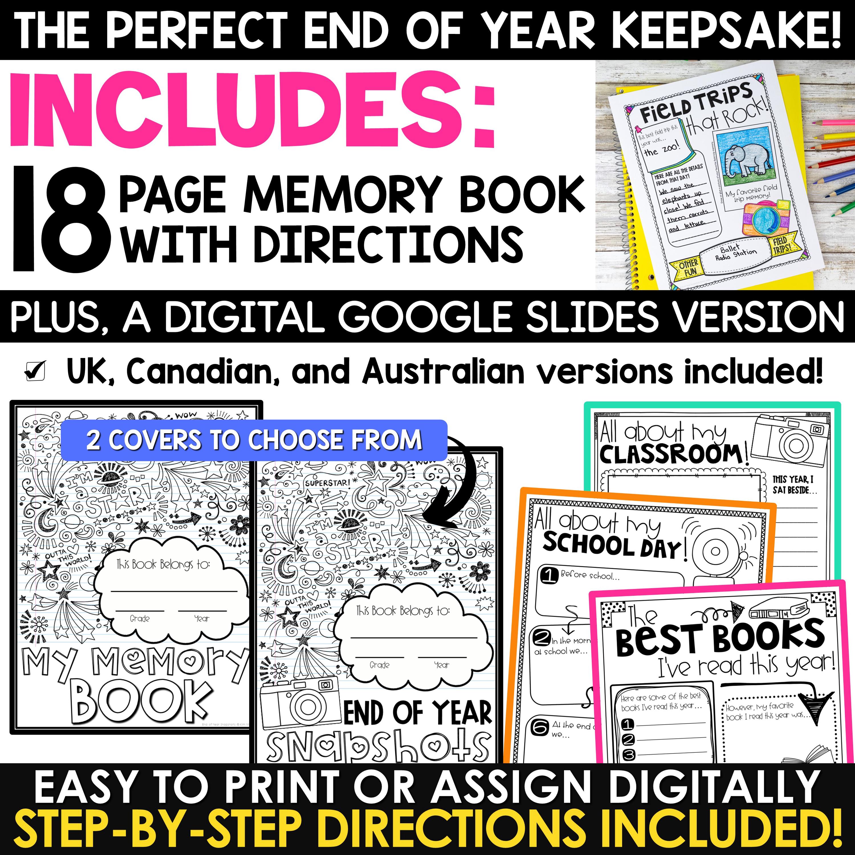 End of the Year Memory Keepsake Book 2nd 3rd 4th 5th Grade | Last Week ...