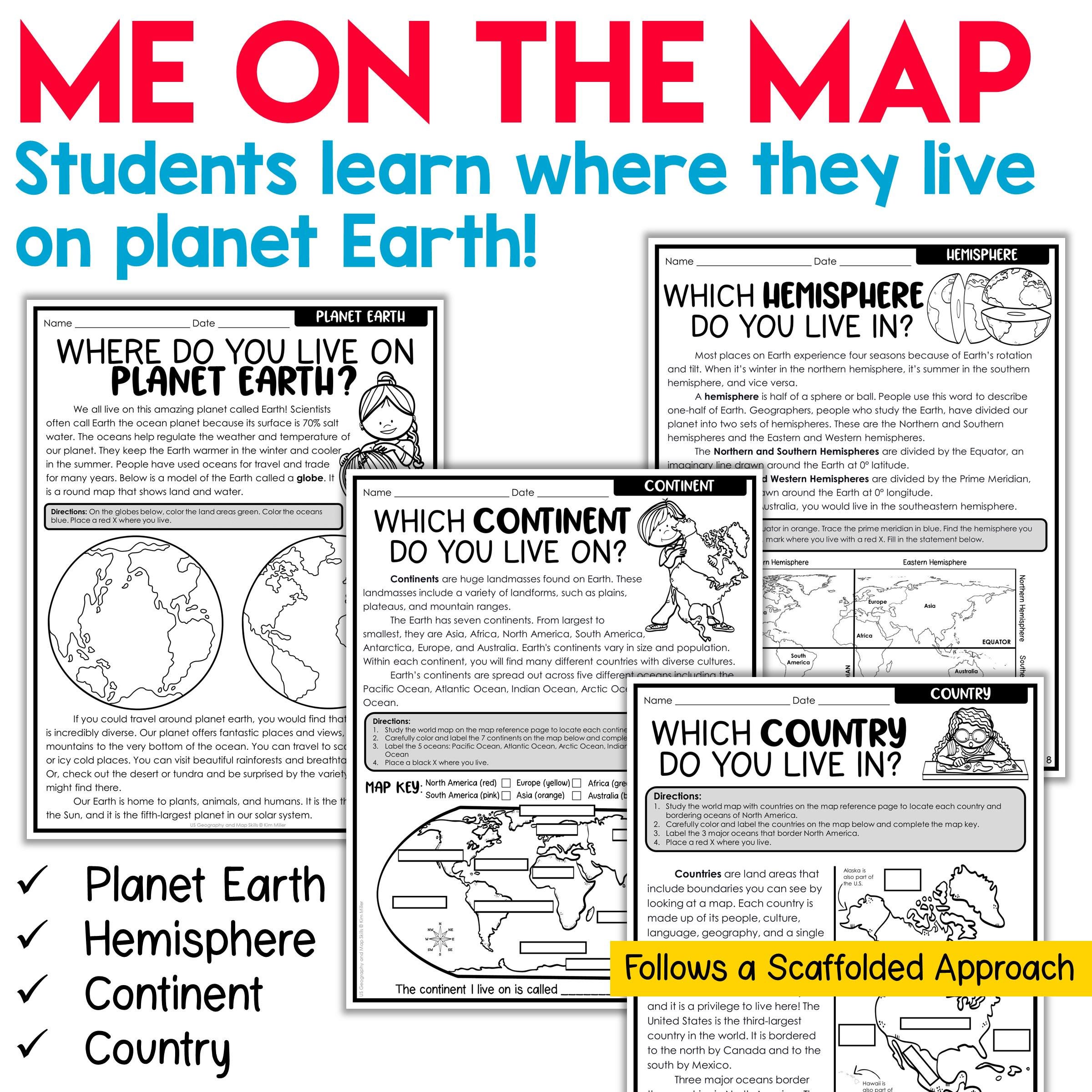 Map Skills US Geography Worksheet Maps and Globes Continents and Oceans ...