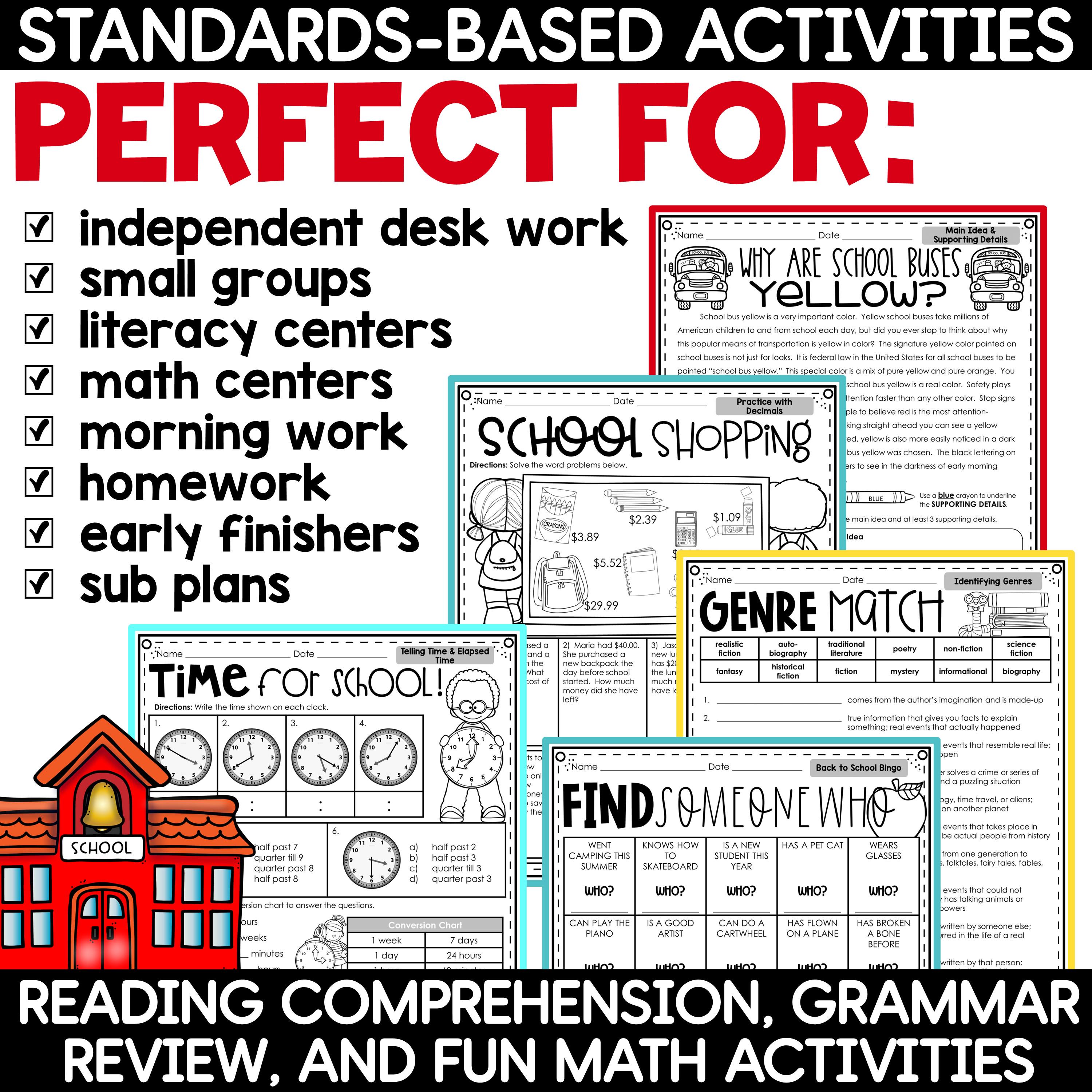 4th 5th Grade Back to School Worksheets, First Day First Week of School ...