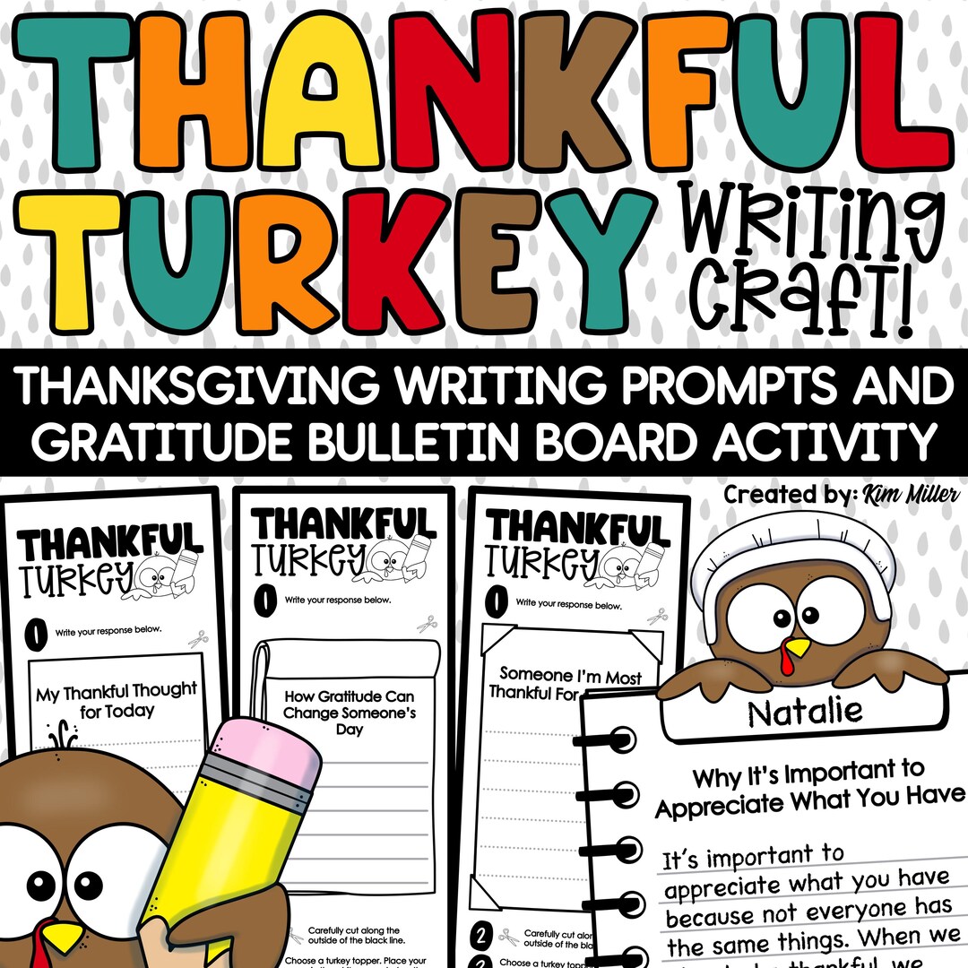 Thanksgiving Thankful Turkey Writing Craft | I Am Thankful Prompts and ...
