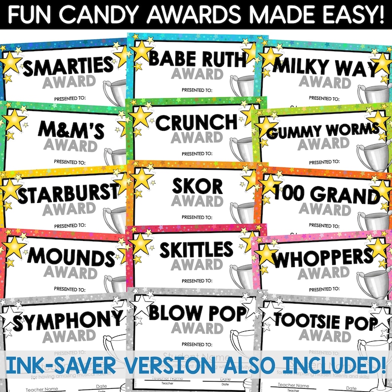 End of Year Candy Awards Ceremony, Editable Candy Bar Awards for ...