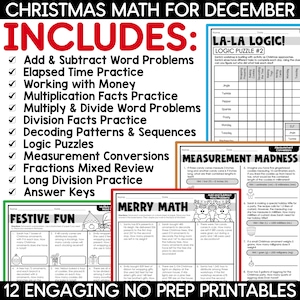 Christmas Math Activities Worksheets Printables, No Prep Activities ...