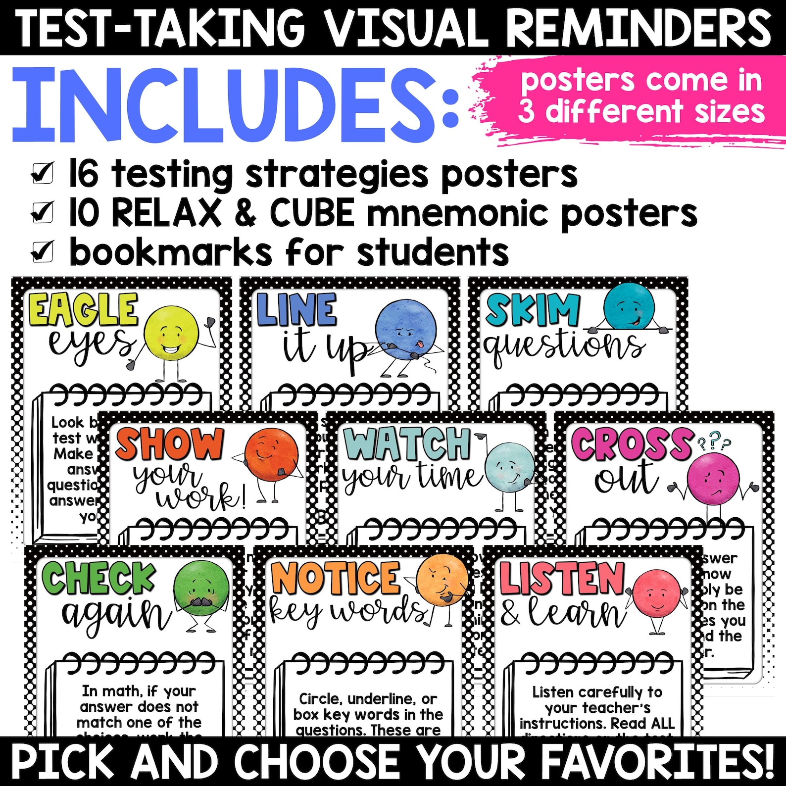 Test Taking Strategies Posters Printable | Motivational Testing ...