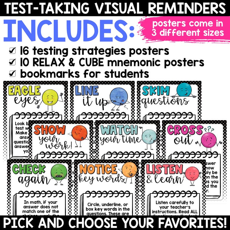 Test Taking Strategies Posters Printable | Motivational Testing ...
