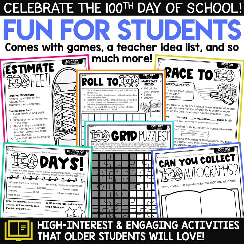 100th Day of School Activities for 3rd 4th 5th Grade, 100th Day of ...