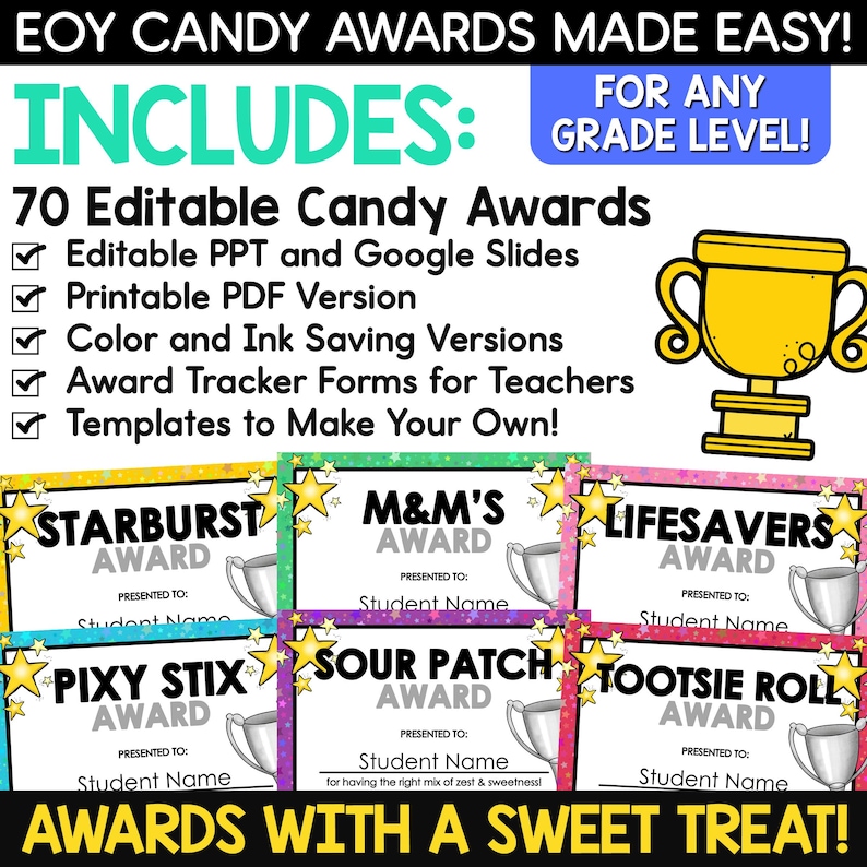End of Year Candy Awards Ceremony, Editable Candy Bar Awards for ...