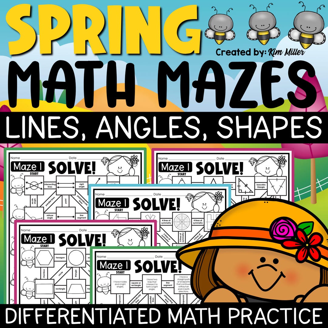 Geometry Math Mazes Worksheets | 2D Shapes, Lines, Angles & Symmetry ...