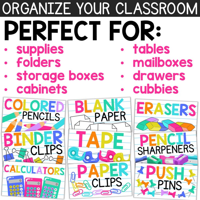Classroom Supply Labels | Bright Decor Rainbow Classroom Decor ...
