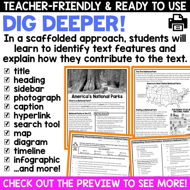 Nonfiction Text Features Worksheets, Informational Text, Reading ...
