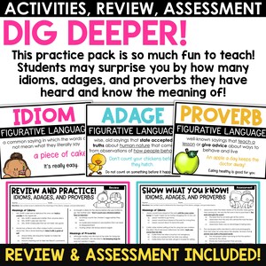 Figurative Language Worksheets & Posters Idioms Adages Proverbs Anchor ...