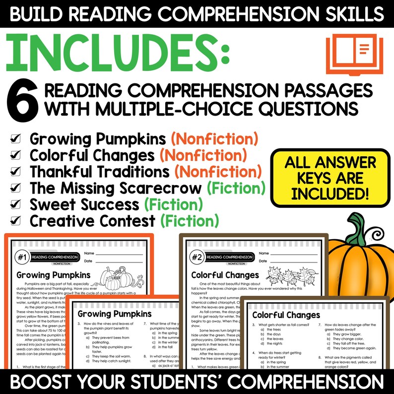 Fall Autumn Reading Comprehension Worksheets | Reading Strategies ...
