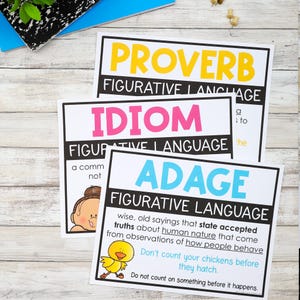 Figurative Language Worksheets & Posters Idioms Adages Proverbs Anchor ...