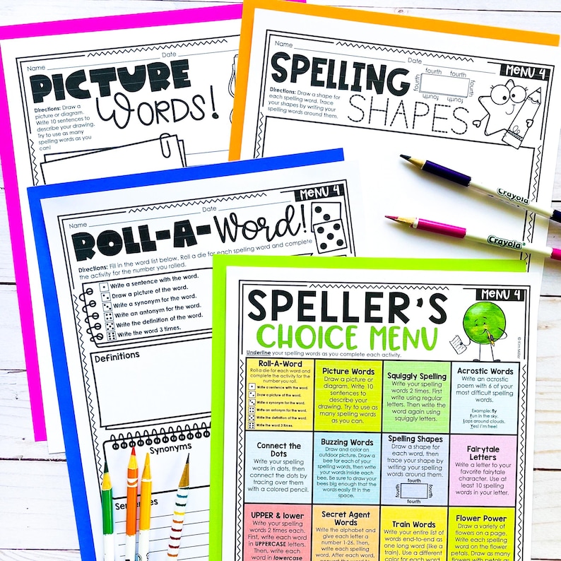 Spelling Word Work 3rd 4th 5th Grade Spelling Practice Activities ...