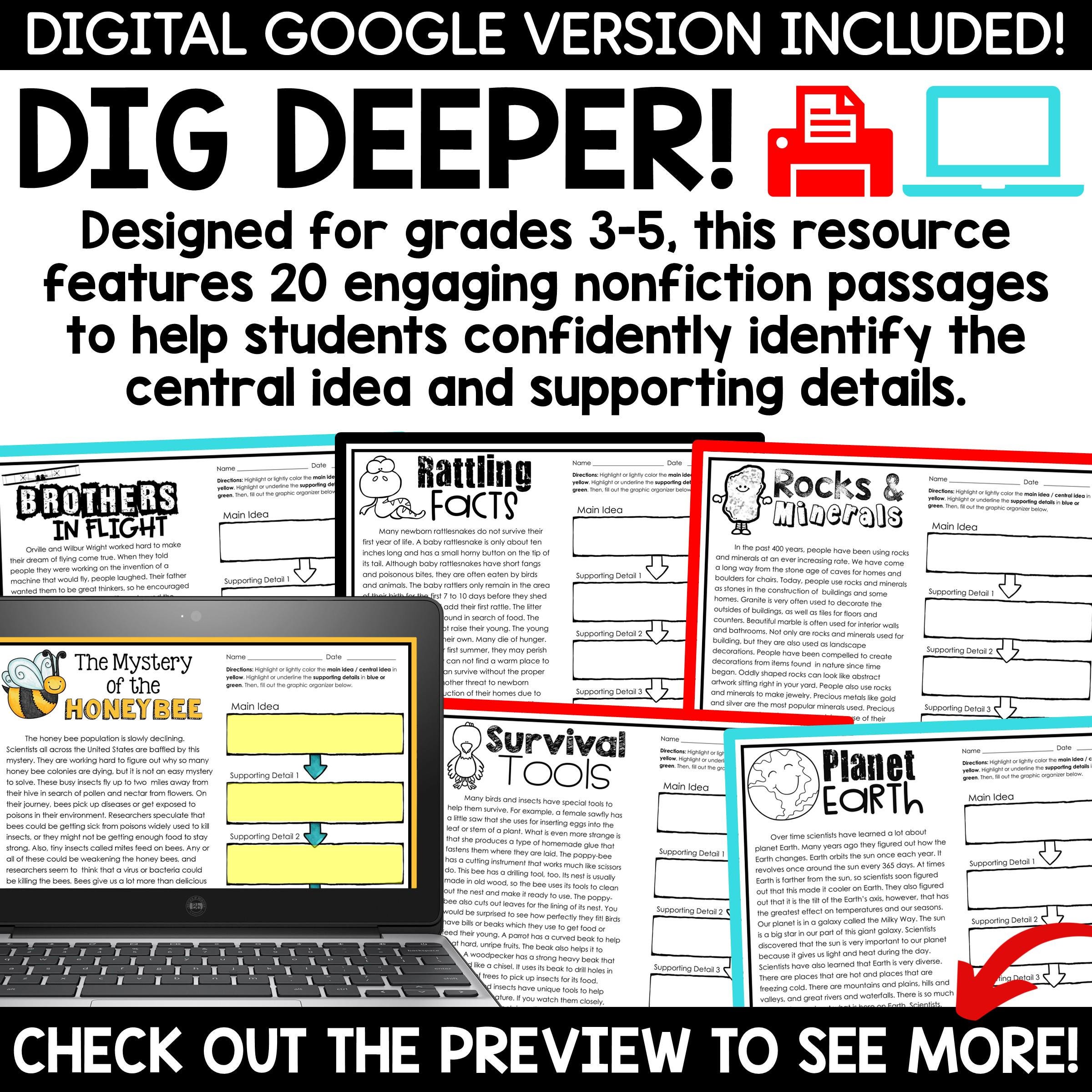 Main Idea and Supporting Details Worksheets 3rd, 4th, 5th Grade ...