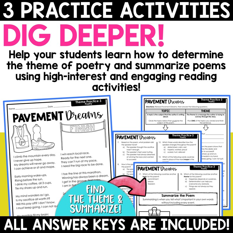 Teaching Theme Worksheets, Poetry for Kids, Finding Theme Graphic ...