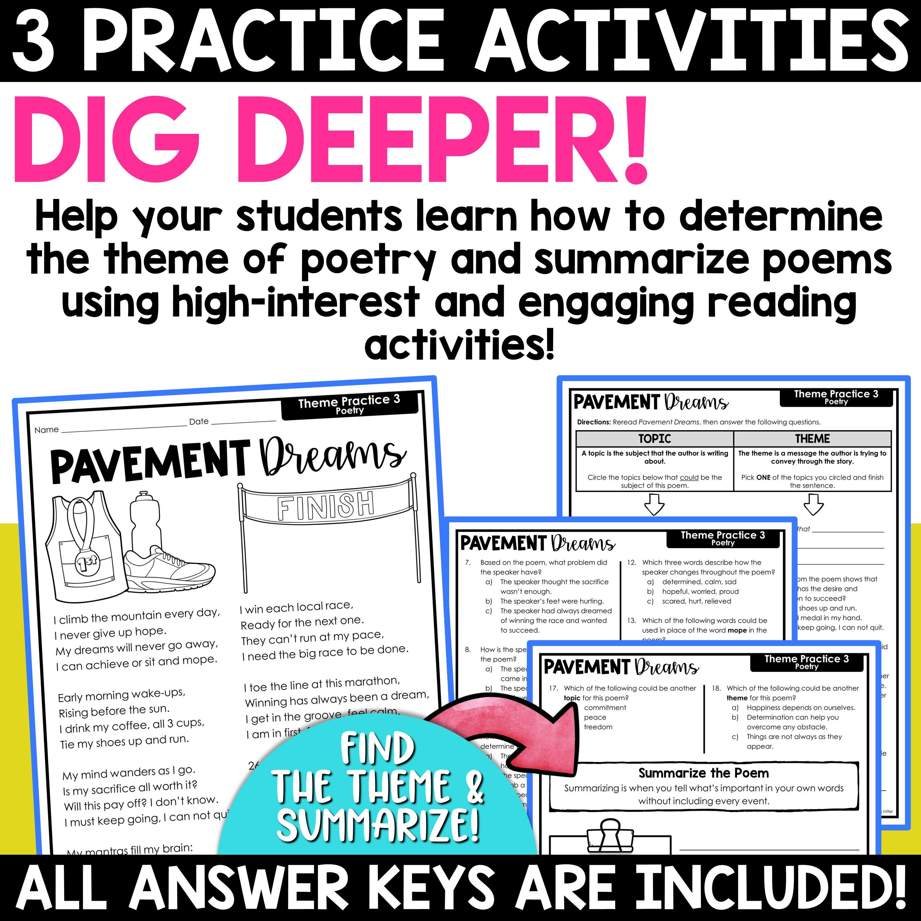 Teaching Theme Worksheets, Poetry for Kids, Finding Theme Graphic ...