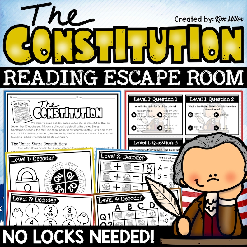 Constitution Day for Kids Escape Room Social Studies Activity, US ...