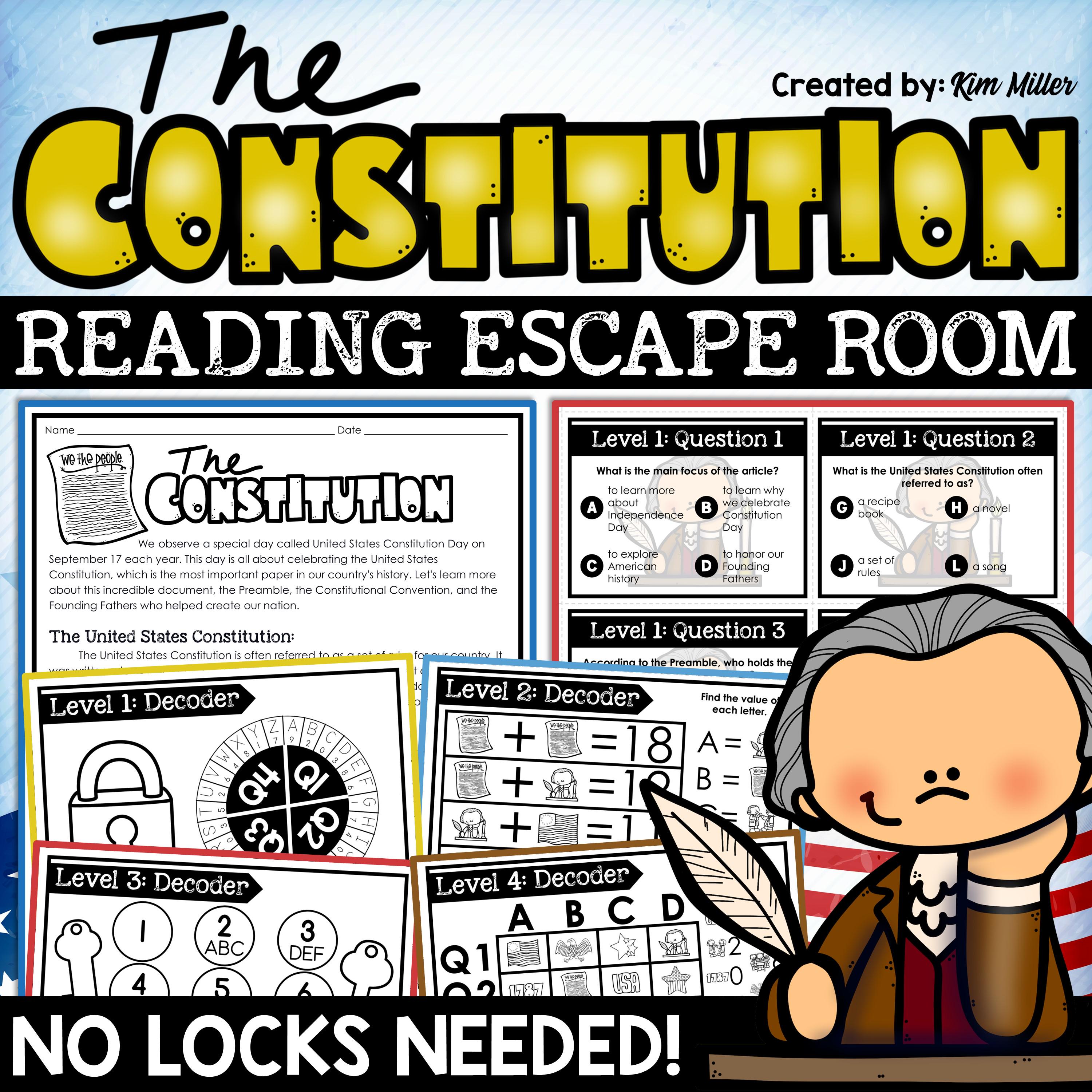 Constitution Day for Kids Escape Room Social Studies Activity, US ...