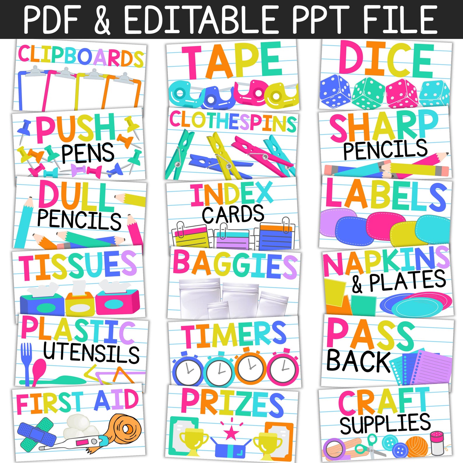 Classroom Supply Labels Bright Decor Rainbow Classroom Decor Classroom ...