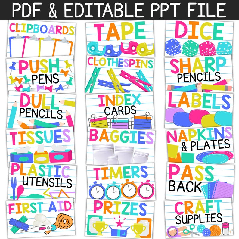Classroom Supply Labels Bright Decor Rainbow Classroom Decor Classroom ...