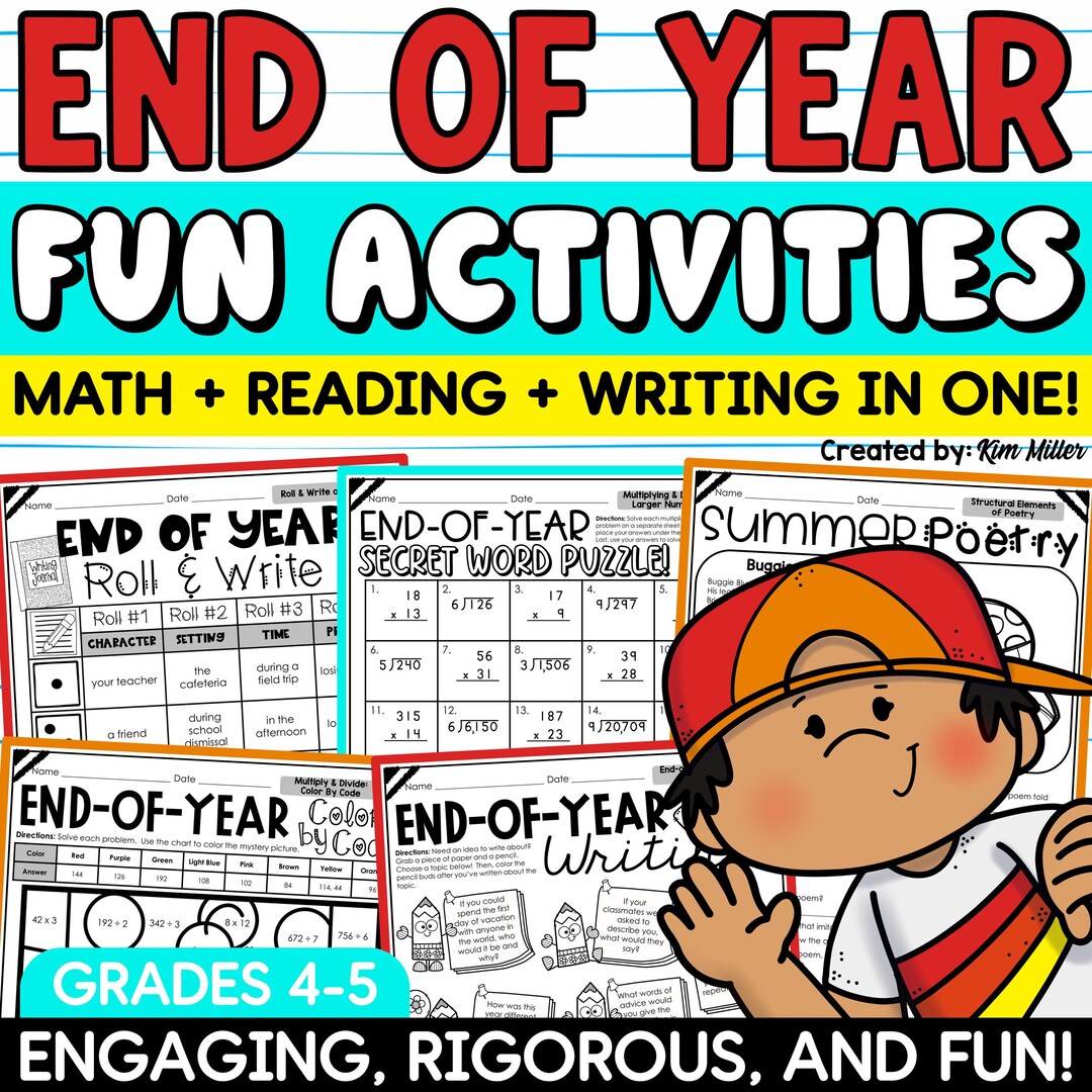 End of the Year Activities Reading Math Worksheets 4th 5th Grade Last ...