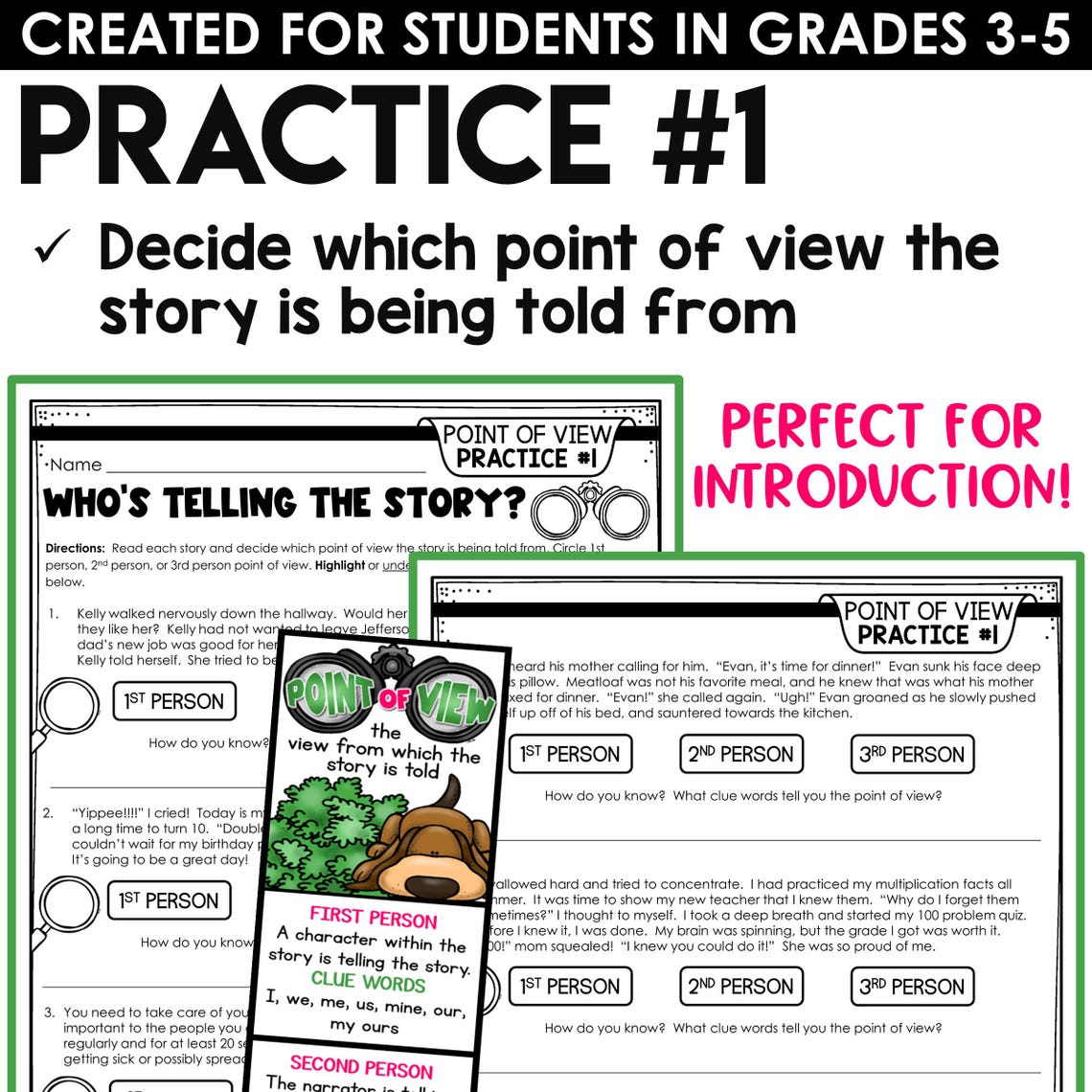 Point of View Anchor Chart, Worksheets, Printables, Short Stories for ...