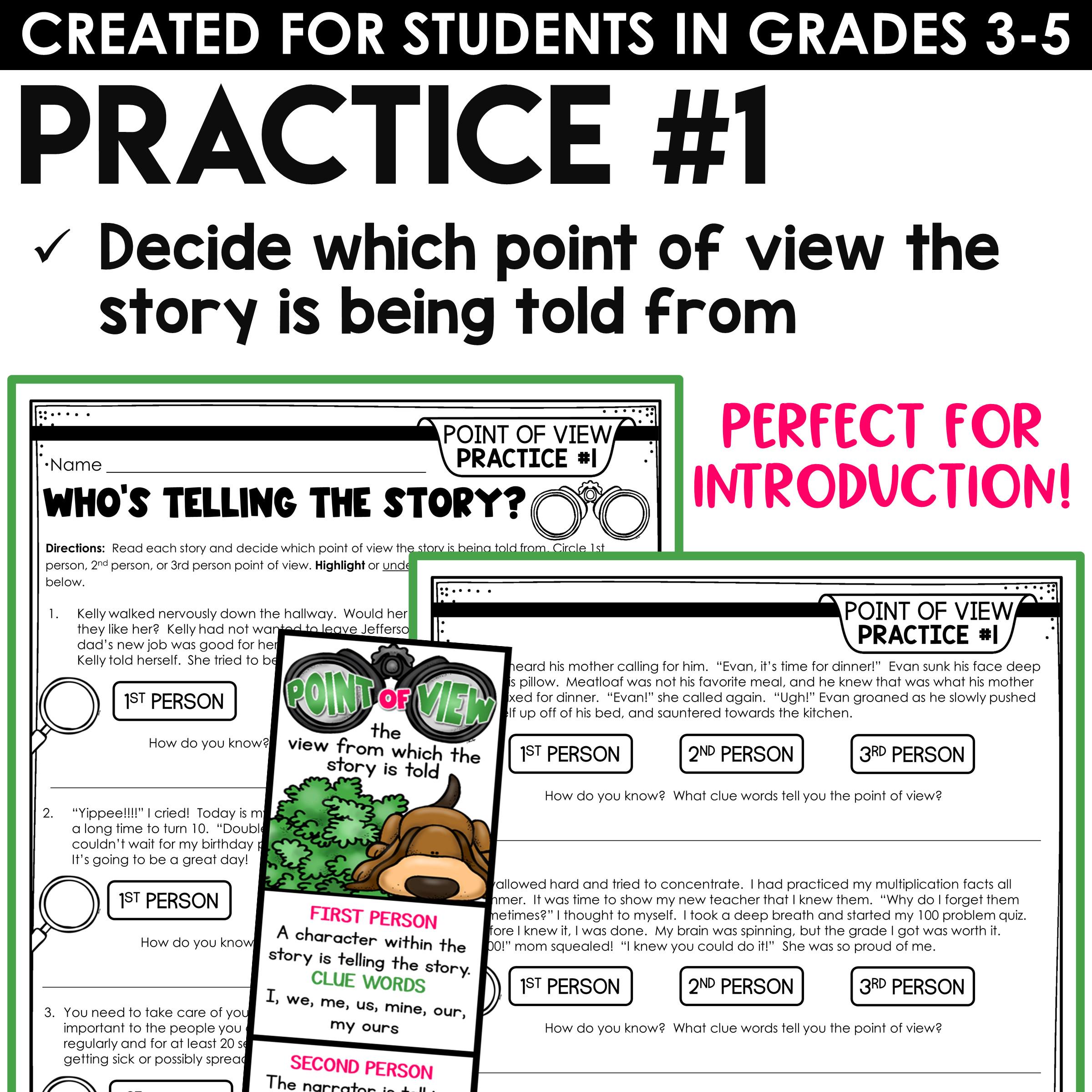Point of View Anchor Chart, Worksheets, Printables, Short Stories for ...