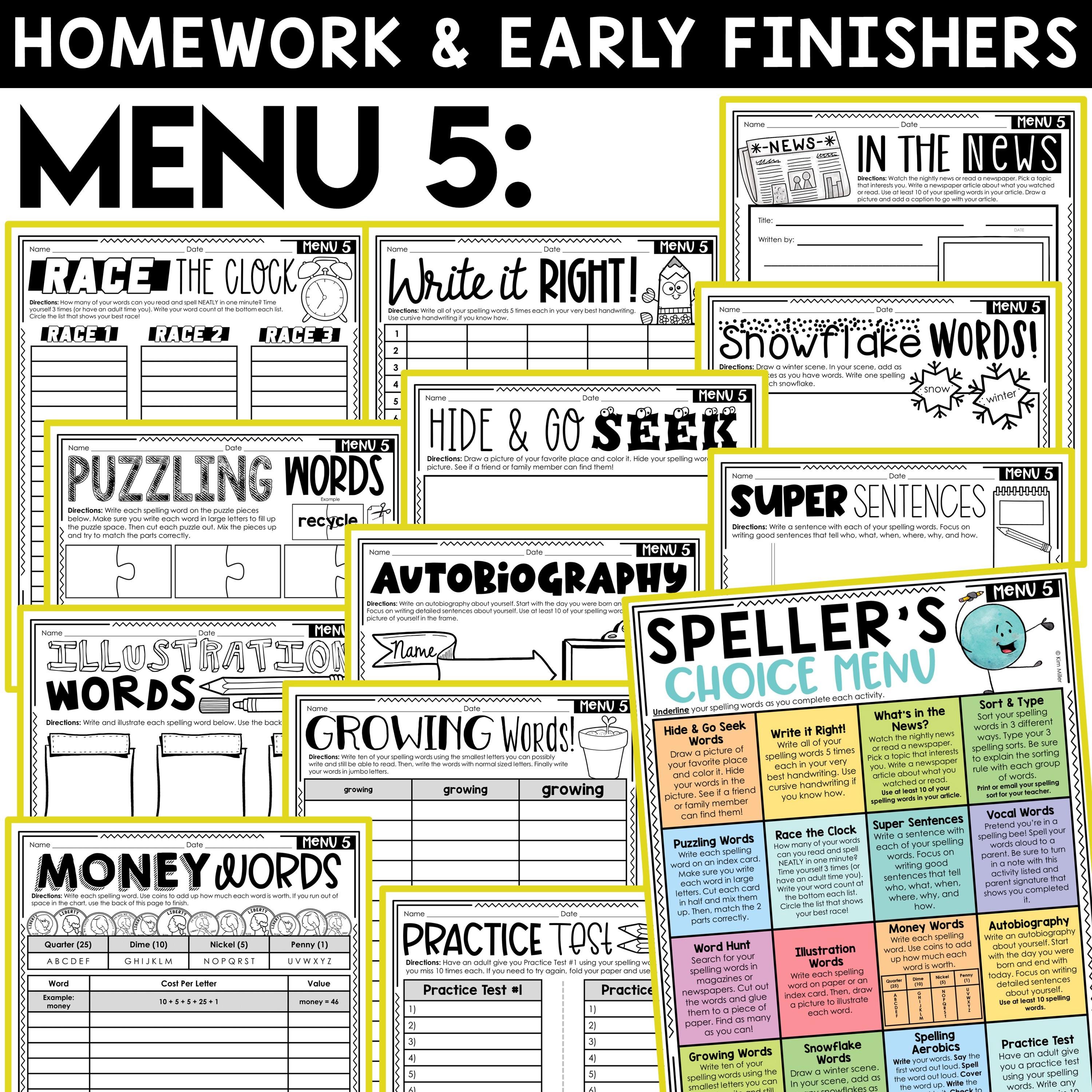 Spelling Word Work 3rd 4th 5th Grade Spelling Practice Activities ...