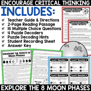 Moon Phases Escape Room Activity, Teaching Phases of the Moon, Science ...