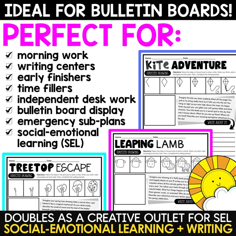 Spring Writing Prompts and Directed Drawing Worksheets for Kids | Draw ...