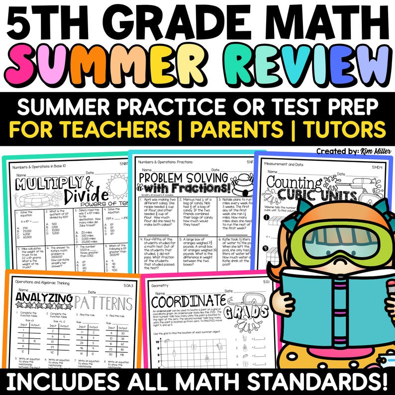 5th Grade Math Review Summer Math Worksheet, 5th Grade Math Printable ...