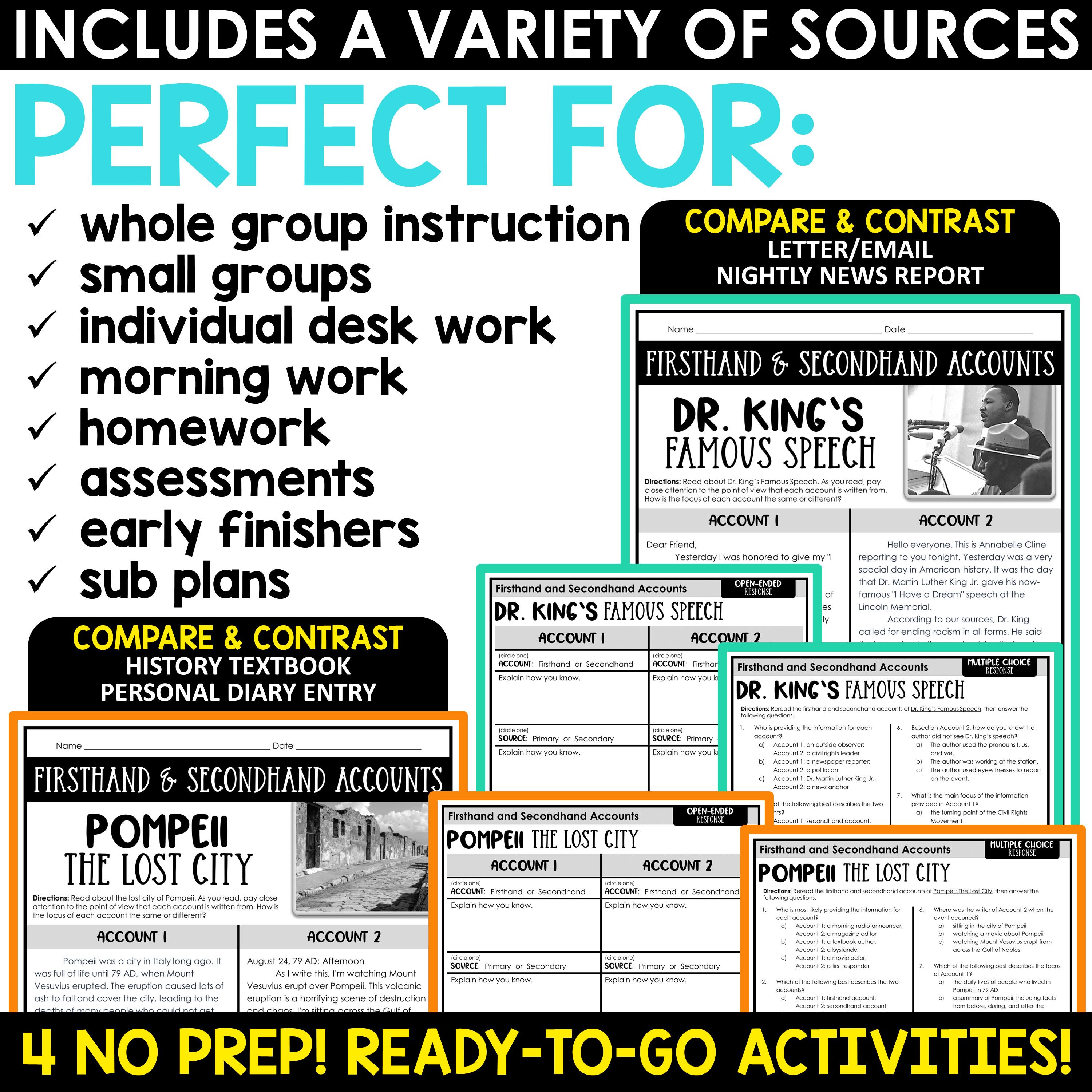 Primary & Secondary Sources Firsthand Secondhand Accounts Nonfiction ...