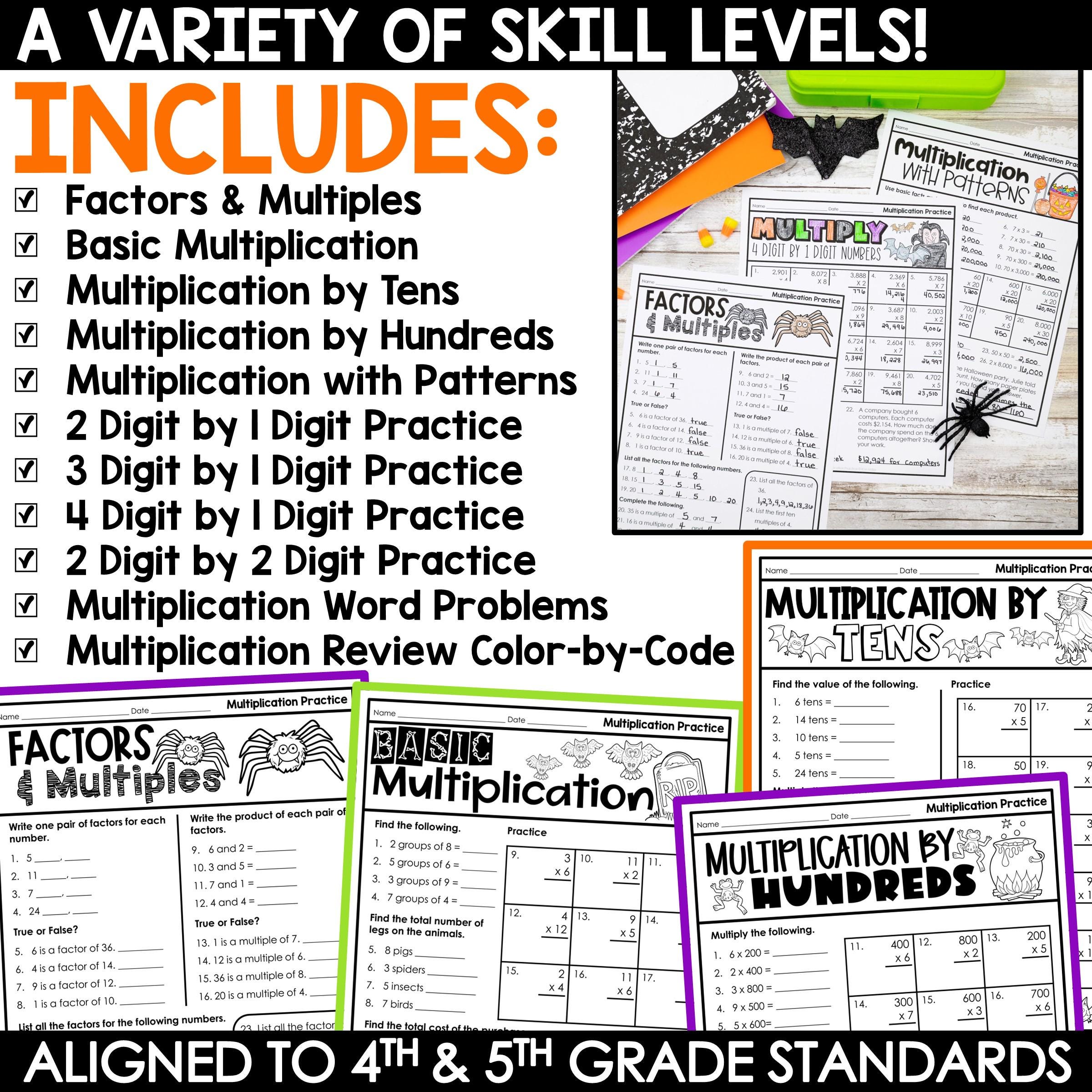 Halloween Activities Multiplication Practice Sheets Fall Math ...