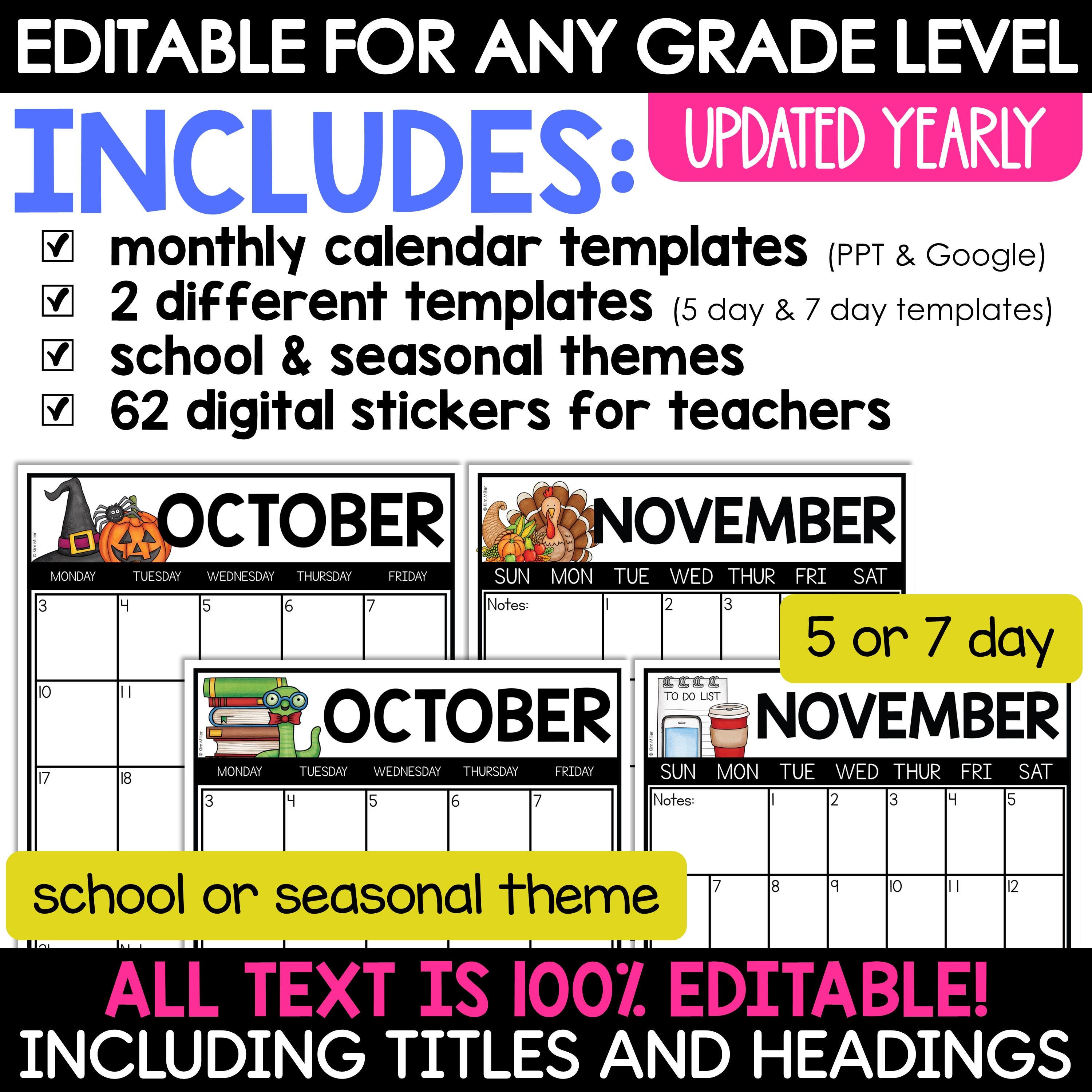 Teacher Calendar 2025-2026 | EDITABLE Monthly Calendar Templates ...