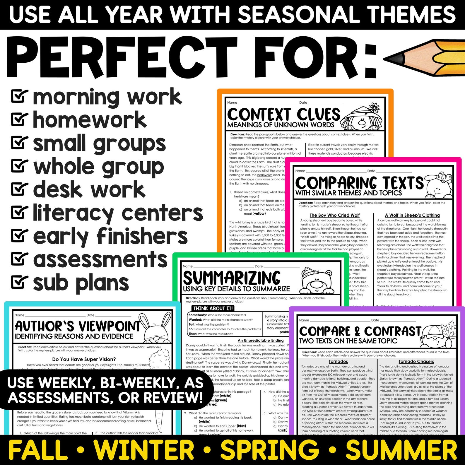 Reading Comprehension Bundle PDF, Digital Download Printables for 3rd ...