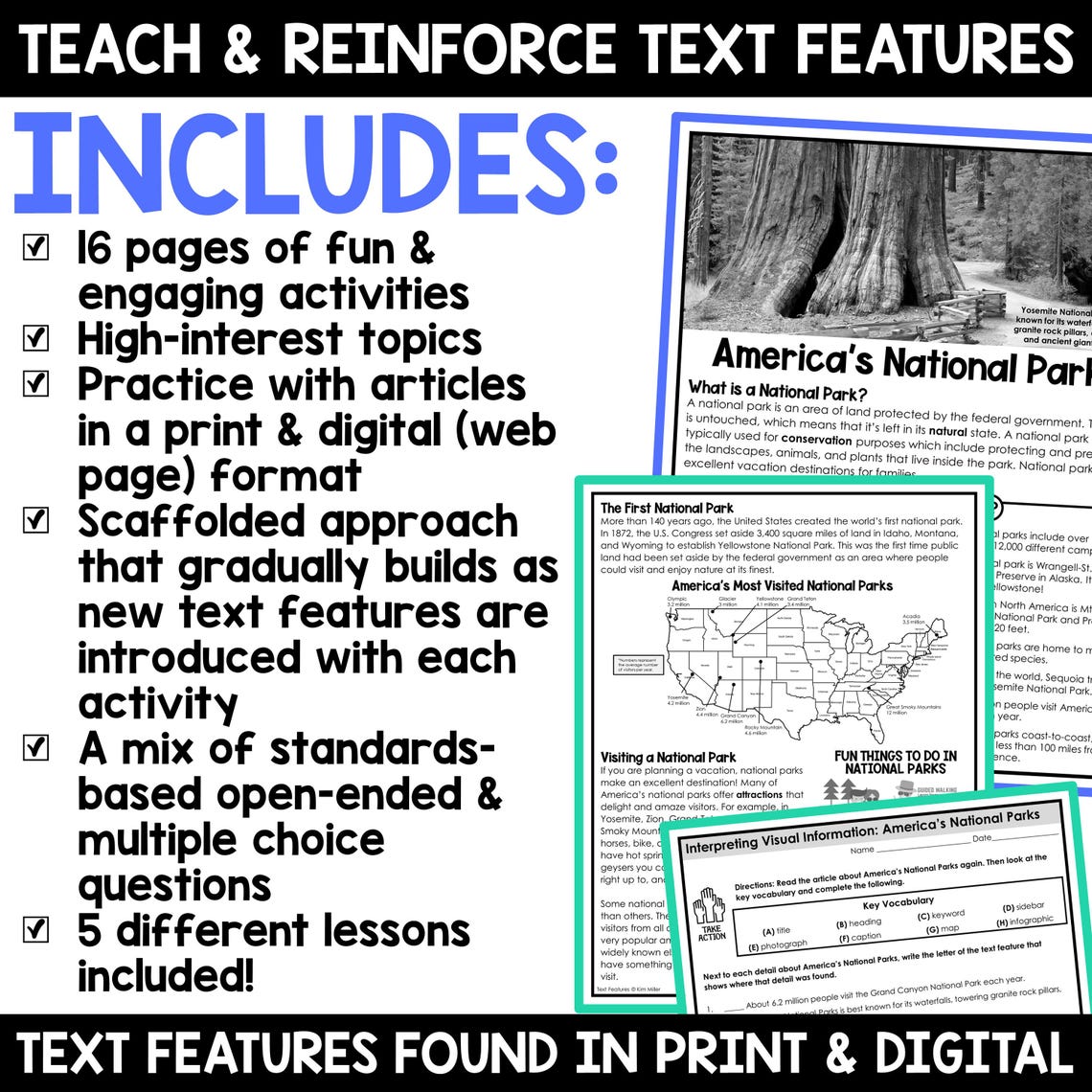 Nonfiction Text Features Worksheets, Informational Text, Reading ...