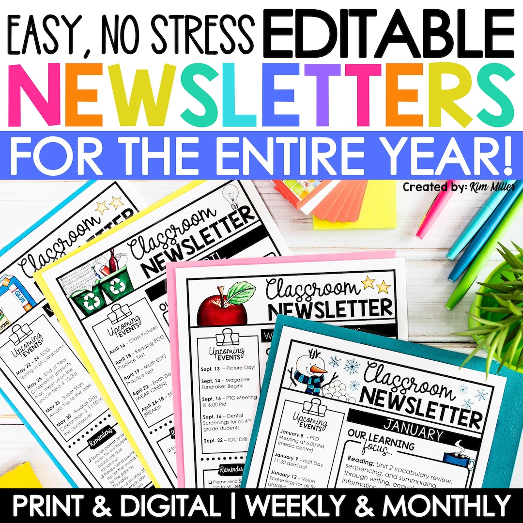 Editable Classroom Newsletters Monthly Weekly Templates for Parent ...