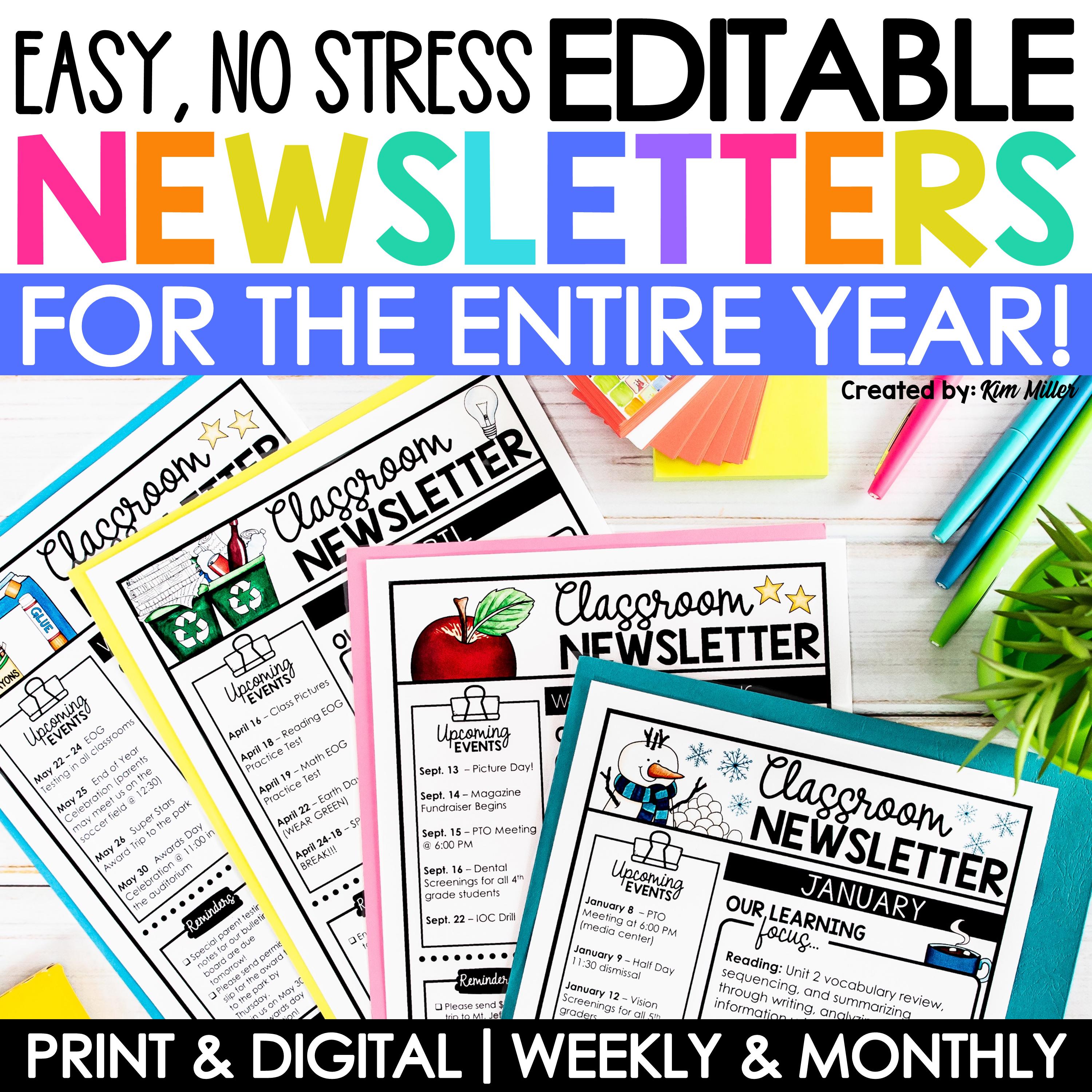 Editable Classroom Newsletters Monthly Weekly Templates for Parent ...